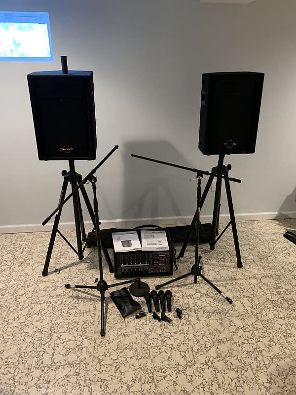 Full PA…100w head, 2 speakers & stands, 4 mics, 3 stands, all | Reverb