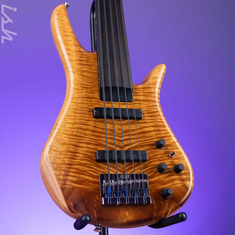 2000 Zon Sonus Custom Fretless 5-String Bass Flame Myrtlewood | Reverb