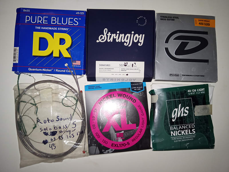 Various brands of USED bass strings, 6 sets of roundwounds | Reverb