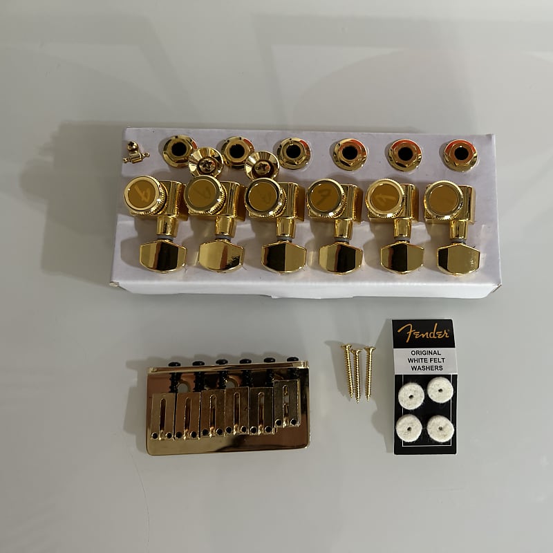 Fender Locking Tuners, Bridge & Pins - Gold | Reverb