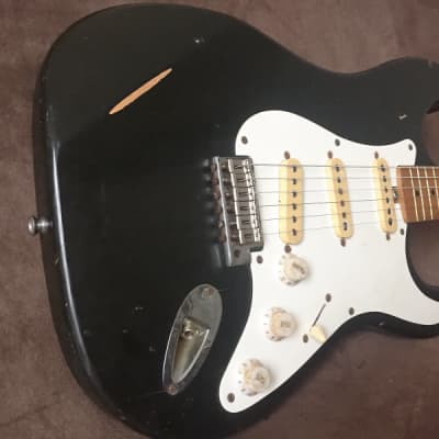 Partcaster black strat relic - maple neck | Reverb