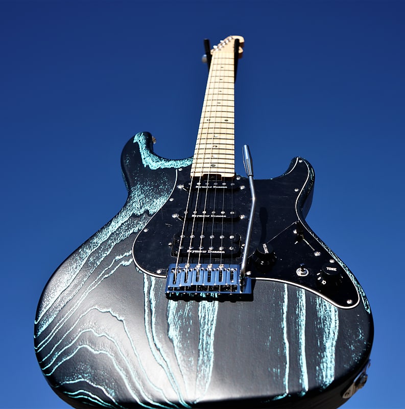 ESP Custom Shop Snapper CTM Driftwood Black with Blue Filler | Reverb