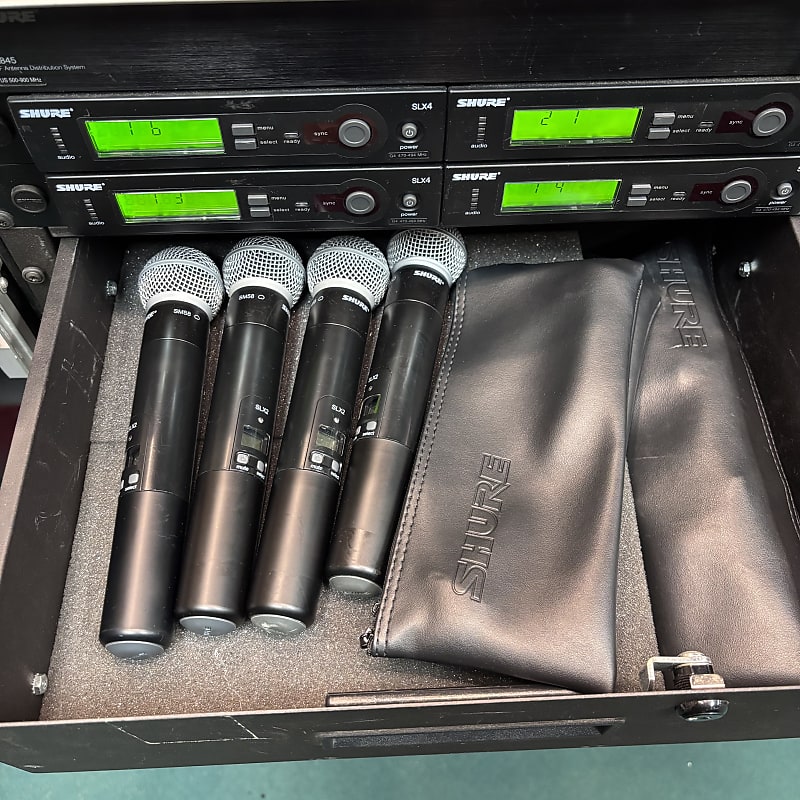 Shure SLX4 Wireless Vocal Microphone rack (4 units) w/ UA845 | Reverb