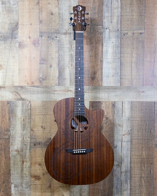 Luna Gypsy Maluhia Peace Mahogany AC/EL | Reverb