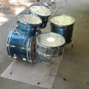 1960s Pearl 'Astro' Blue Oyster Strata Drum Kit | Reverb