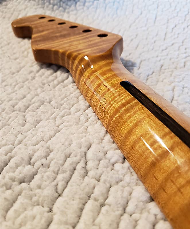 USA Roasted flame maple neck with hidden fret tangs.Made for | Reverb