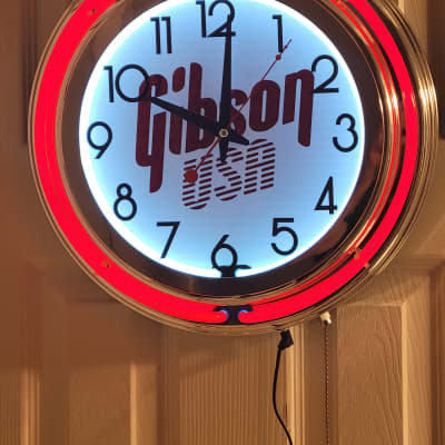 80's Style Gibson USA Double Neon Red/White Wall Clock Killer | Reverb