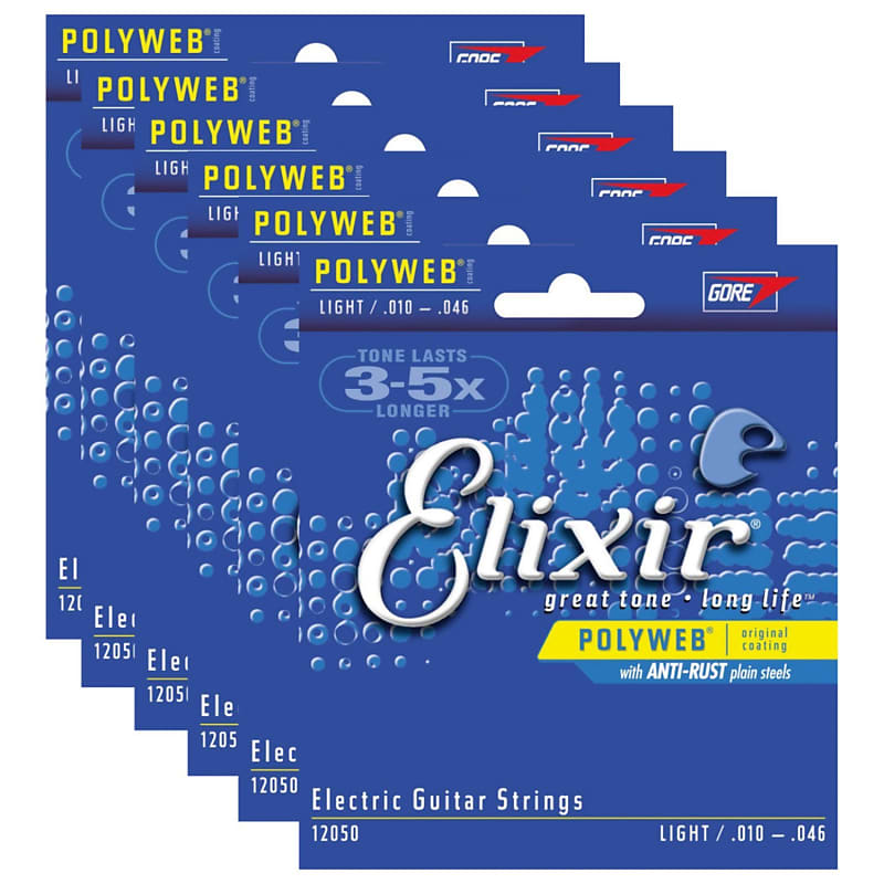 6 Sets of Elixir 12050 Polyweb Light Electric Strings (10-46) | Reverb
