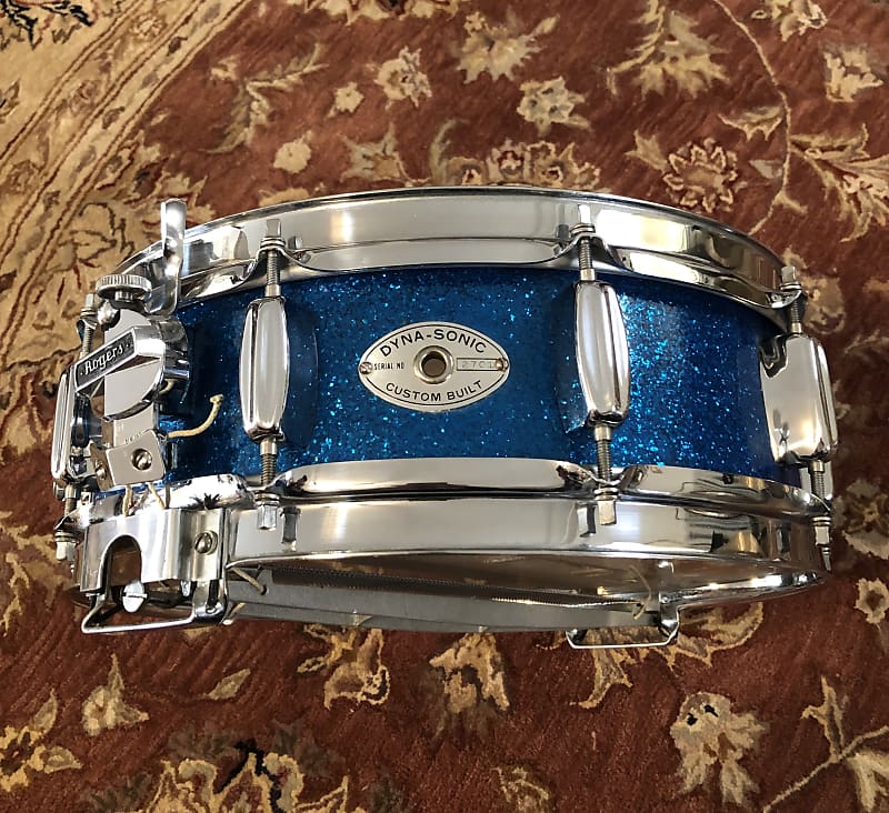 1963 Rogers 5x14 Wood Dynasonic Blue Sparkle Snare Drum | Reverb