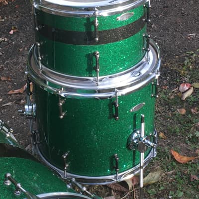 C&C Custom Drums Green Glass Glitter USA Order Made Drum Set | Reverb