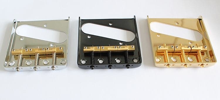 Tele Bridge Compensated Brass 3 saddles String through Guitar | Reverb