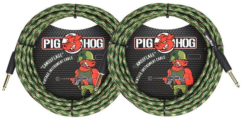 : 2 Pack Pig Hog Instrument Cable "Camouflage" 1/4' to 1/4' | Reverb