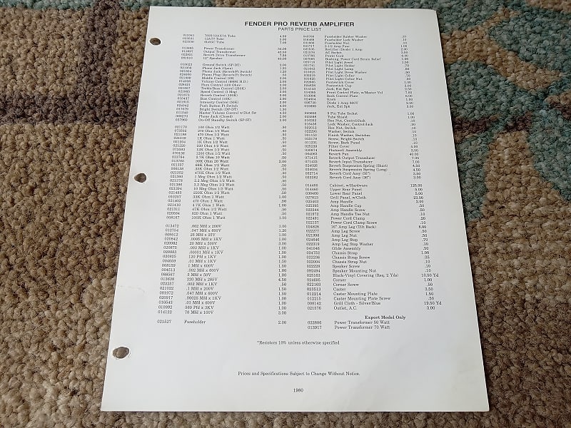 Vintage 1980 Fender Pro Reverb Amplifier Parts List and | Reverb