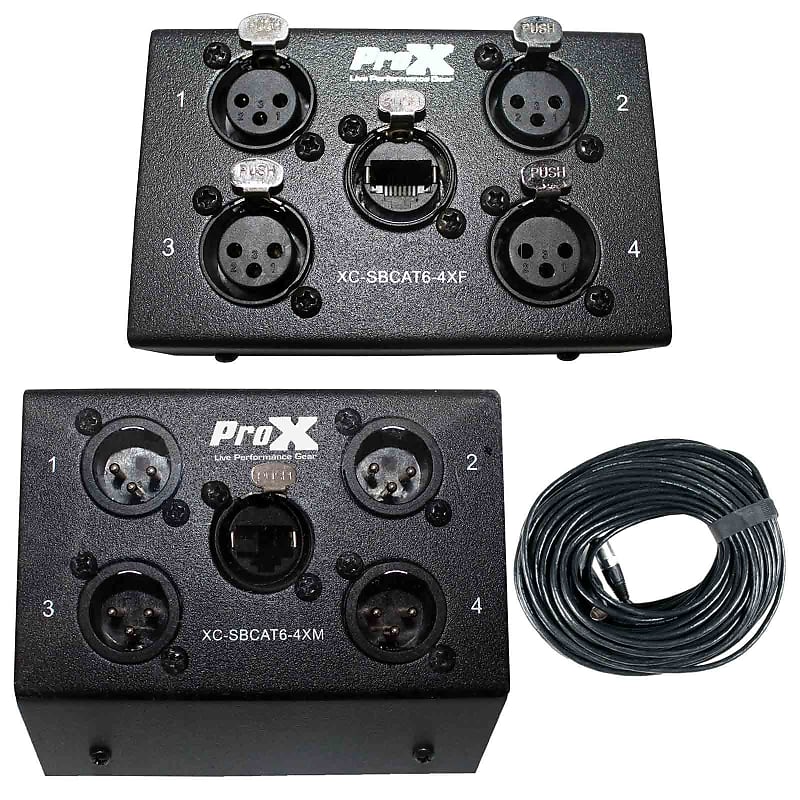 ProX 4 Channel Cat6 Male & Female Portable Snake Boxes + 50ft | Reverb