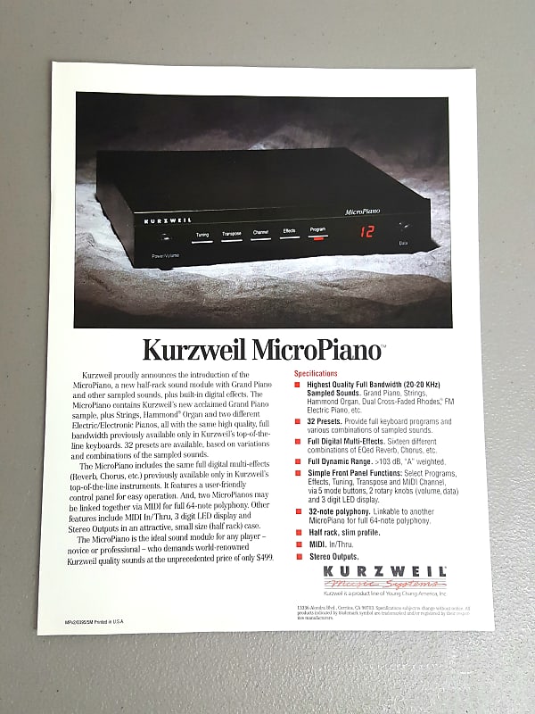 Kurzweil Micro Piano Sound Module - Original Brochure | Reverb