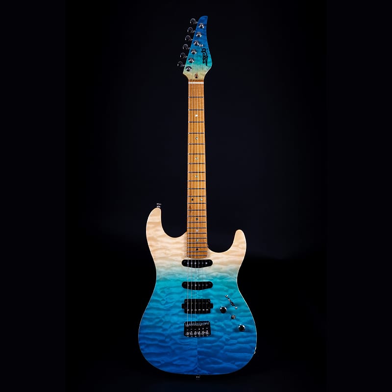 Jet Guitars JS-1000 Super Strat Quilted Trans Blue | Reverb