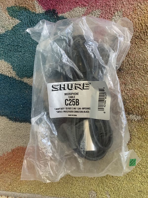 Shure C25B heavy duty microphone cable 25’ Black | Reverb