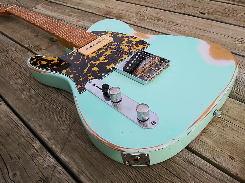 Custom American Alder Telecaster Faded Surf Green Relic Left | Reverb