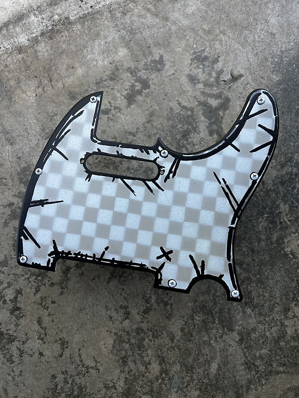 Custom Telecaster Pickguard Hand Painted Checkerboard White | Reverb
