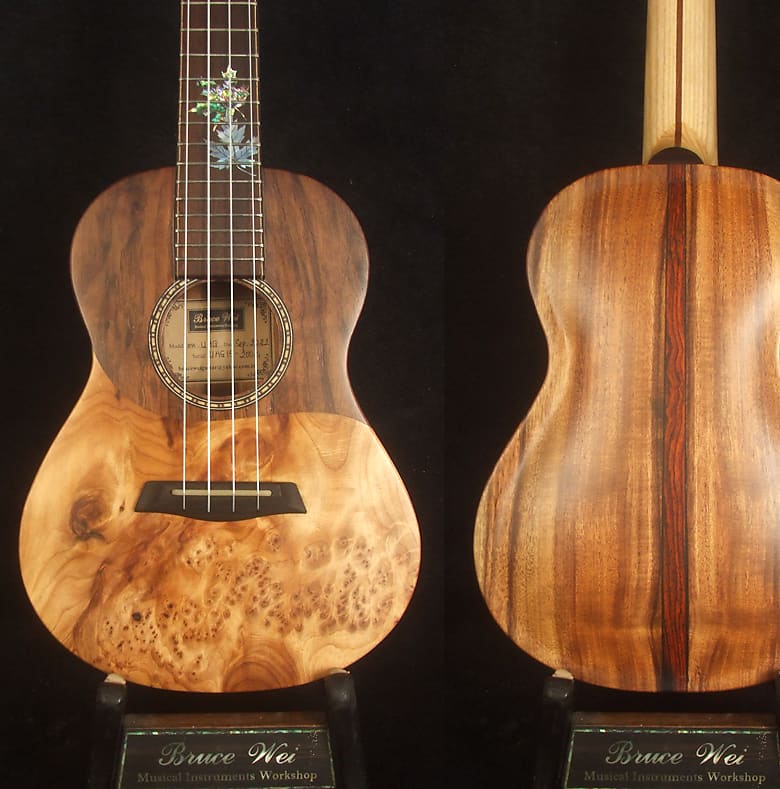 Bruce Wei Solid Carved ArchBack Acacia, Burl Wood, Concert | Reverb