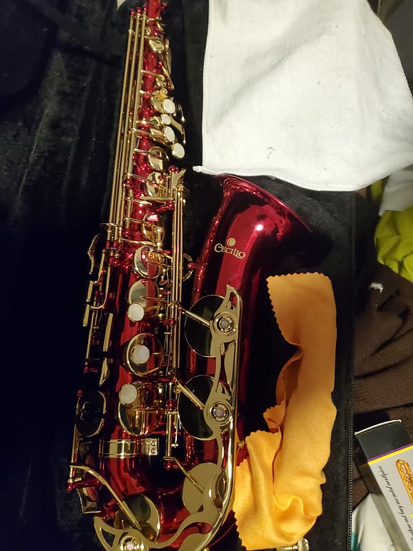 pro/ advanced cecillio red alto saxophone w/high f key Alto | Reverb