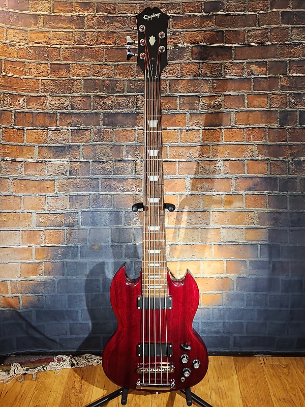 Hard To Find! Epiphone 2000 EB-35 5-String SG Bass Cherry Red | Reverb