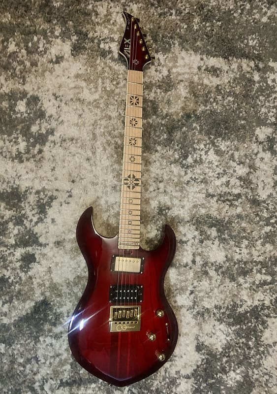 Mathas USA Stonecutter Guitar w/ Evertune - Transparent Blood | Reverb