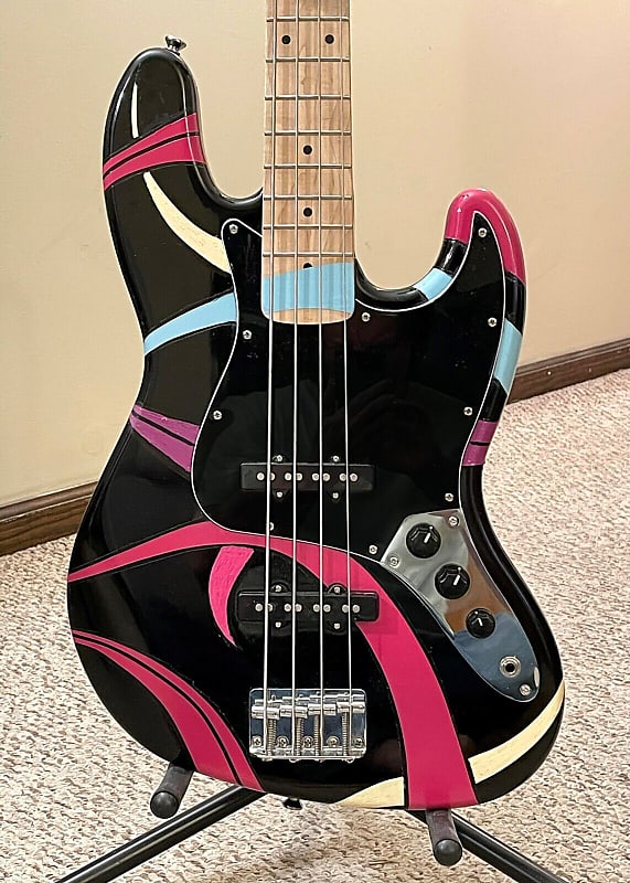 Custom-painted Fender Squier Jazz Bass with maple fretboard | Reverb