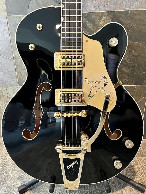 Superb Ebony Black and Gold Gretsch Falcon G6136T-BK 2012 | Reverb