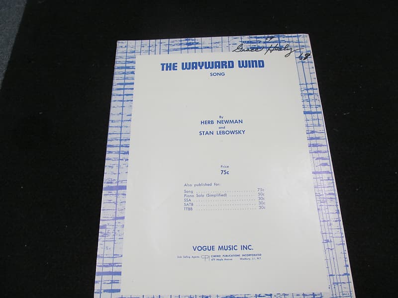 The Wayward Wind Song 1965 Sheet Music | Reverb