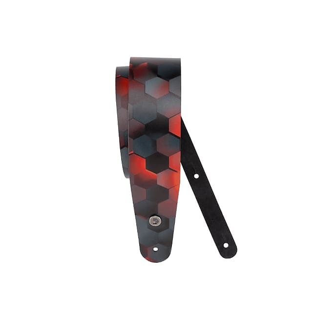 D'Addario Printed Leather Guitar Strap, Red Hex design | Reverb