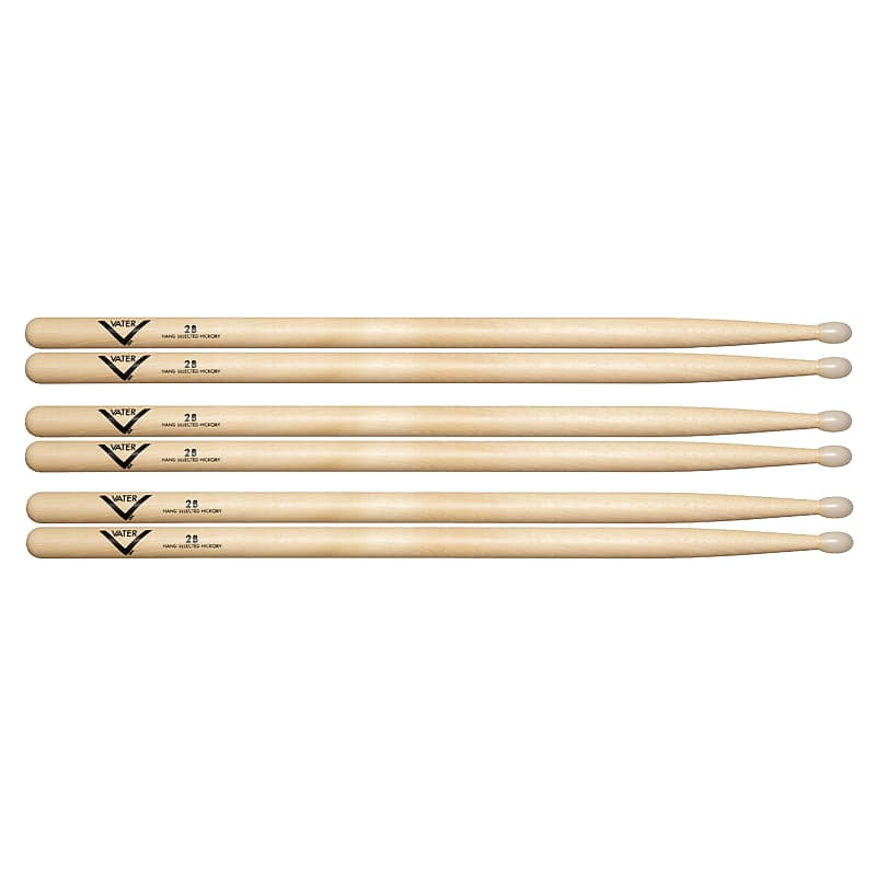 Vater Hickory 2B Nylon Tip Drum Sticks (3 Pair Bundle) | Reverb