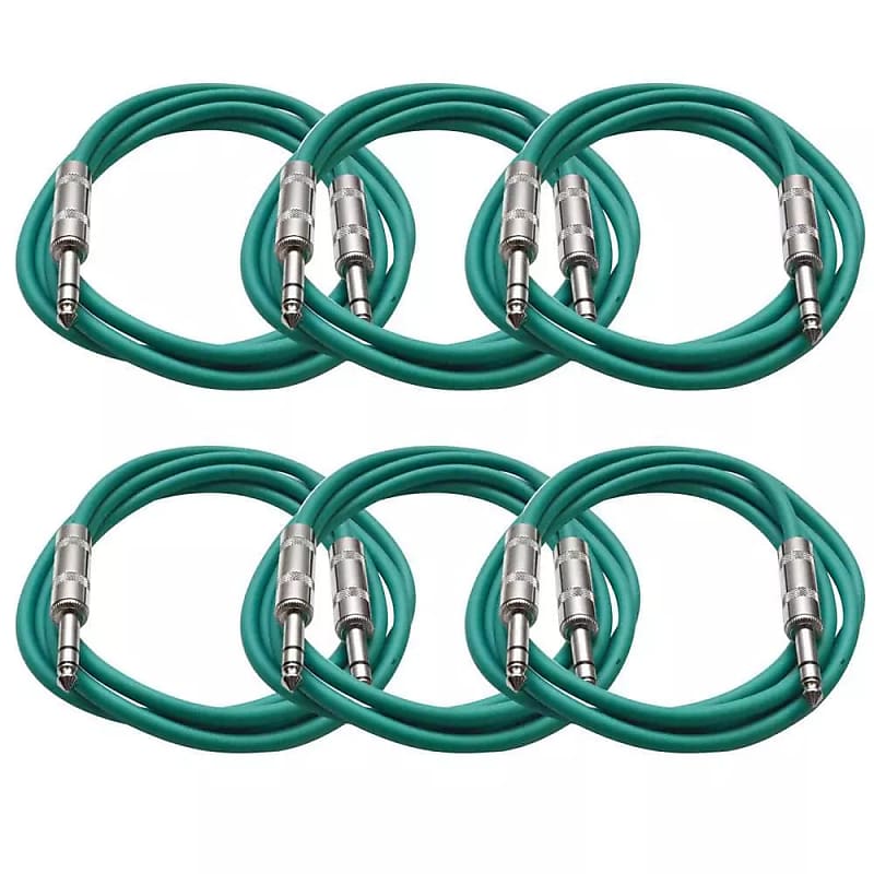 6 Pack Of 6 Foot Green Trs To Trs Patch Cables Pa/Dj Cords | Reverb