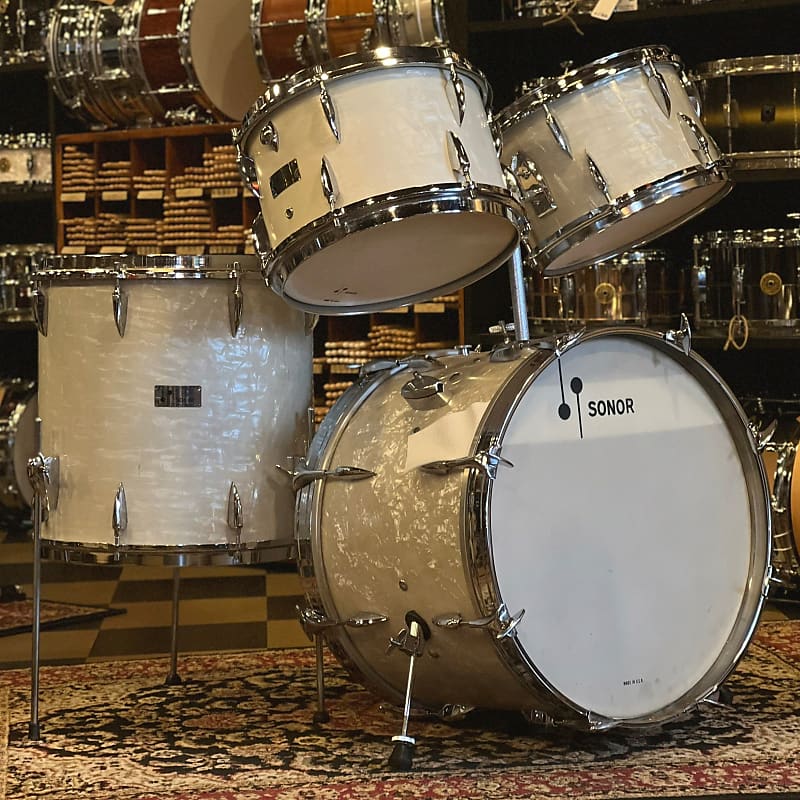 VINTAGE 1960's Sonor Teardrop Drum Set in White | Reverb Australia