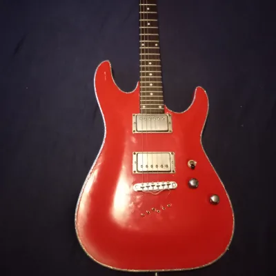 Schecter Omen 6 Custom Red/Silver Paint Finish Strat | Reverb