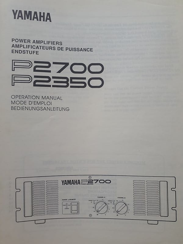 Operation Manual for Yamaha P2700 P250 Power Amplifiers in | Reverb