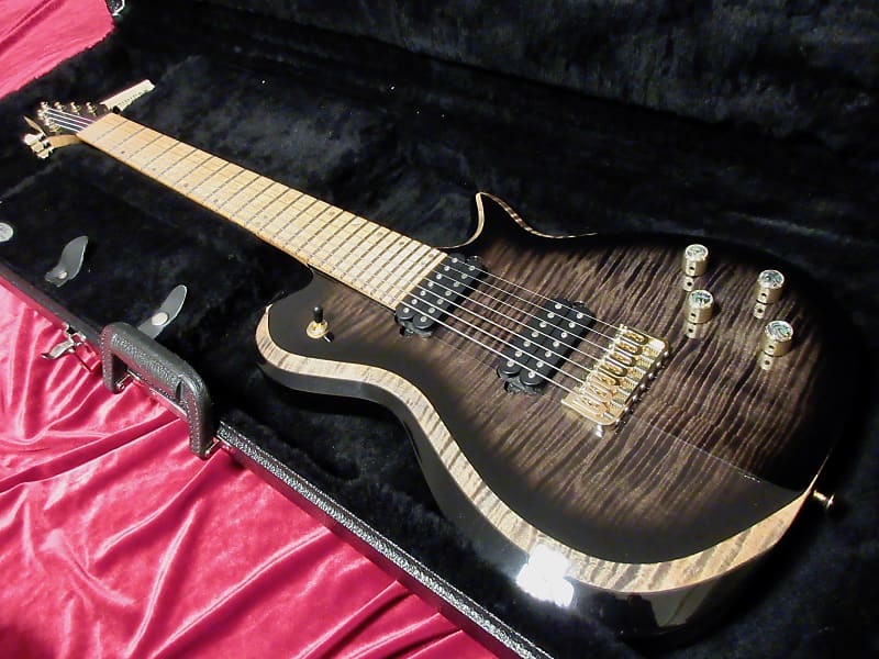 Kiesel SCB7 Deep Black Flame Single Cutaway Bevel-Top 7 | Reverb