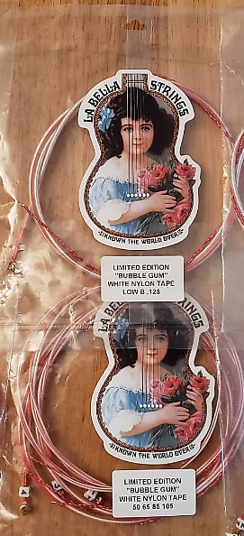 La Bella Limited Edition "Bubble Gum" White Nylon Tape Bass | Reverb