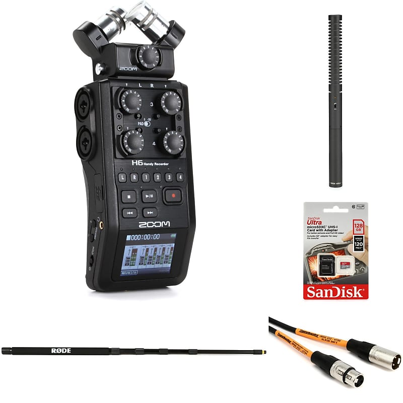 Zoom H6 All Black Handy Recorder Boom Mic Bundle | Reverb
