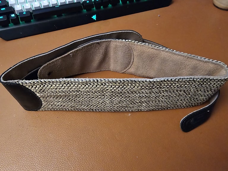 Custom Tweed and Leather Guitar Strap 2015 - Tan and Black | Reverb