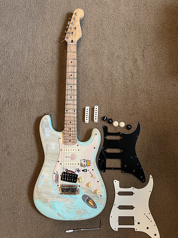 Squier Strat Worn Blue Partscaster With Extras. | Reverb