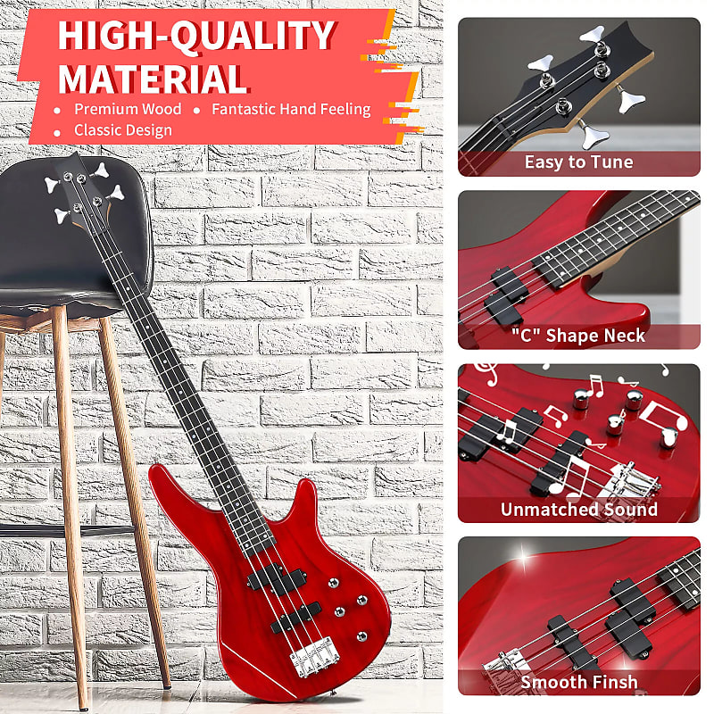 Electric Bass Guitar 4-String 44-Inch for Beginners with 20W | Reverb