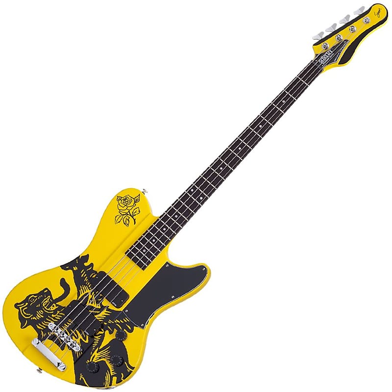 Schecter Simon Gallup Ultra Spitfire Bass - Yellow with Black | Reverb