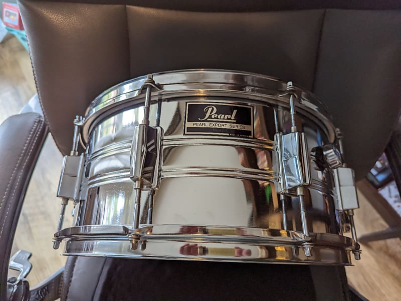 Pearl Export snare, 6.5x14, steel 1980s Chrome | Reverb