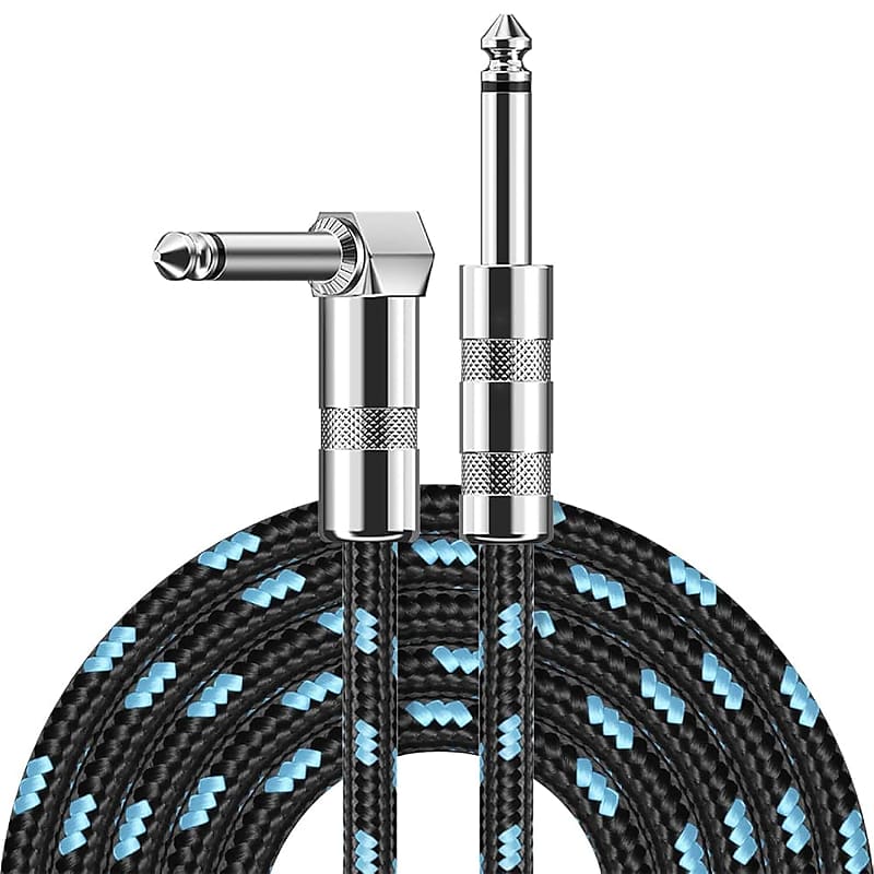 Guitar Cable 20 ft - 1/4 Inch Right Angle Black-Blue | Reverb