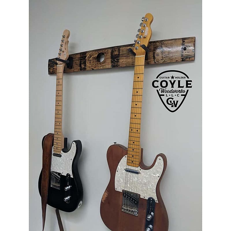 Real Natural Wood Rustic Style Two Guitar Wall Hanger Rack | Reverb