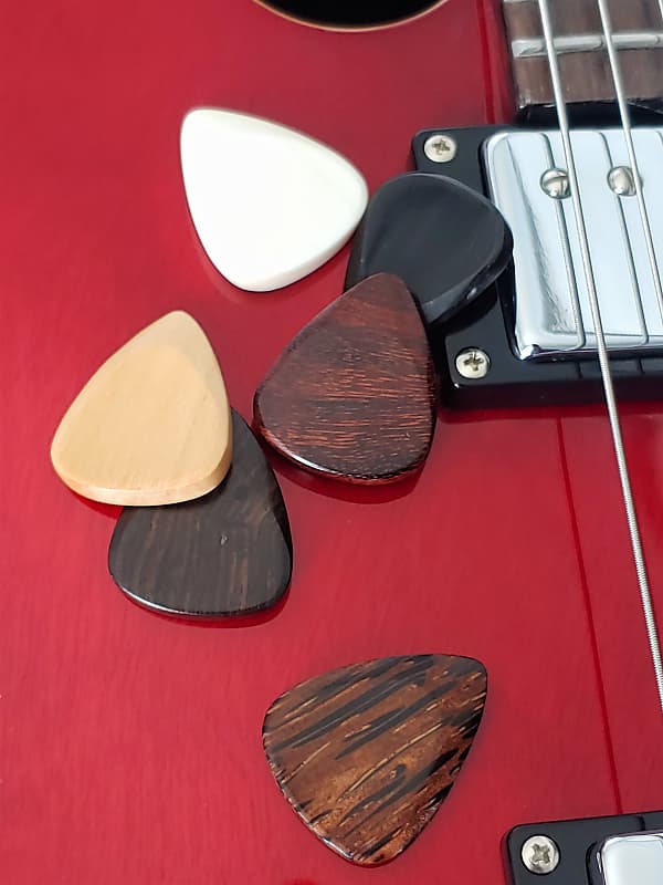 Custom Fat 351 Guitar Picks- Set of 6 Assorted Woods, Bone, | Reverb