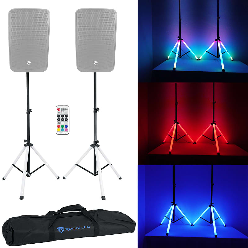 2) Rockville PARTY STAND LED DJ Tripod Speaker Stands+RGB | Reverb