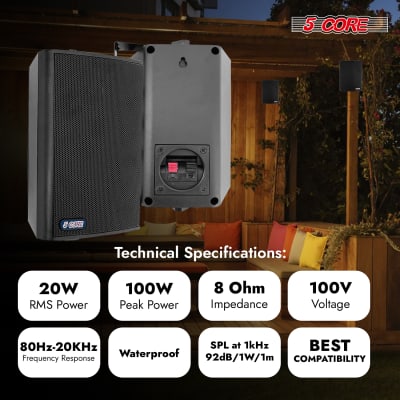 5CORE Outdoor Speakers Stereo in Wall Speaker 2Pcs 100W Peak | Reverb