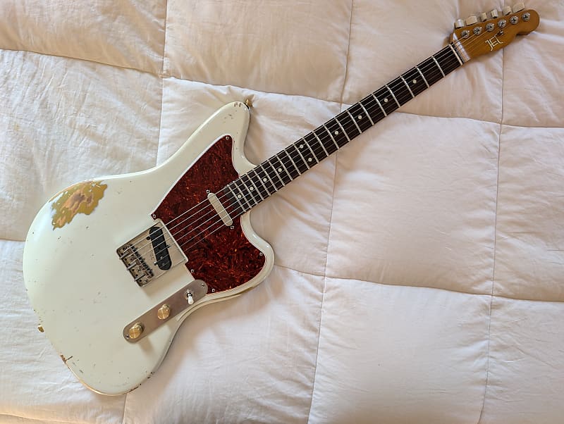 MJT Telemaster/ Jazzcaster - Nitro Relic White/ Gold | Reverb